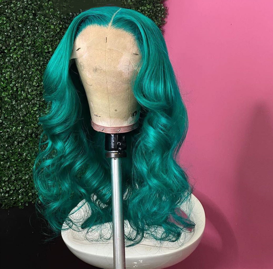Peruvian Hair Jade Green Color Natural Wave Lace Front Wig – Prosp Hair ...