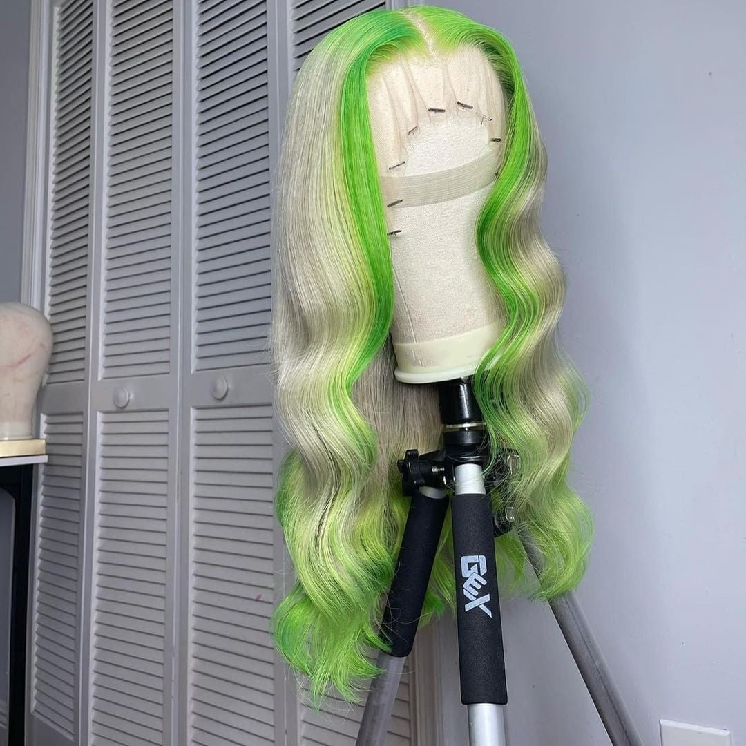Peruvian Hair Cute Green Highlight Color Lace Front Wig – Prosp Hair Shop