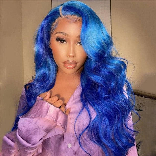 Lace Front Styled Wig Peruvian Blue Highlights Color Human Hair – Prosp ...