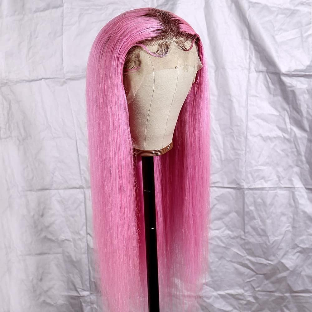 Human Hair Pink Color With Dark Root Lace Front Wig – Prosp Hair Shop