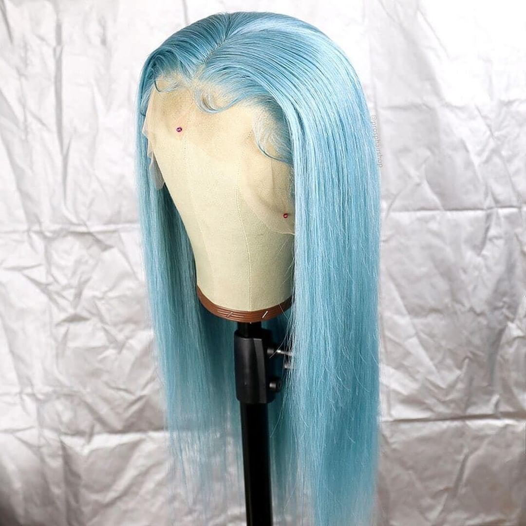 Human Hair Lace Front Light Blue Straight Style Wig – Prosp Hair Shop