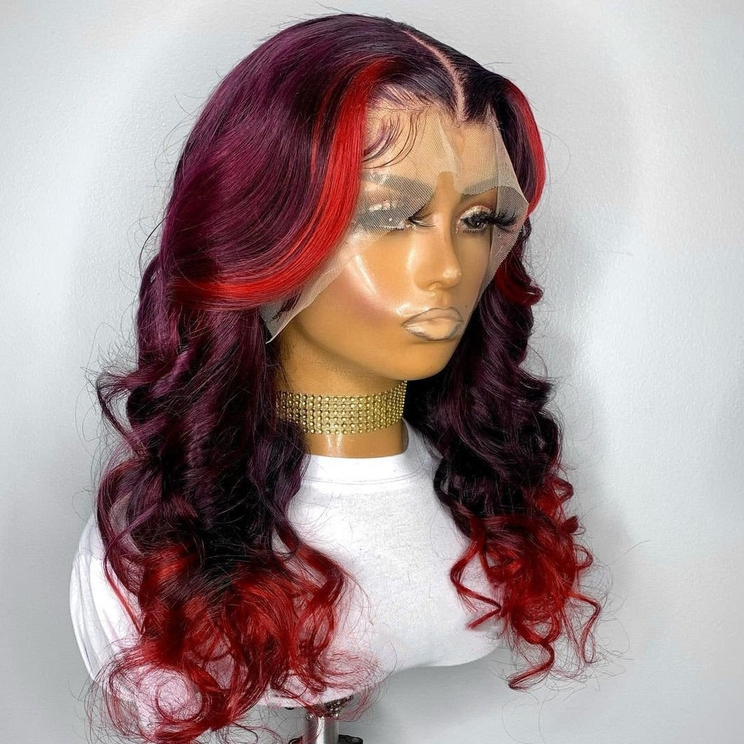 Peruvian Hair Red Ombre Color Highlight Style Lace Front Wig – Prosp ...
