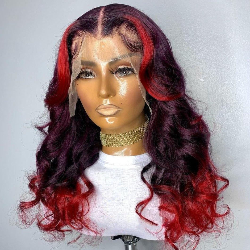 Peruvian Hair Red Ombre Color Highlight Style Lace Front Wig – Prosp ...